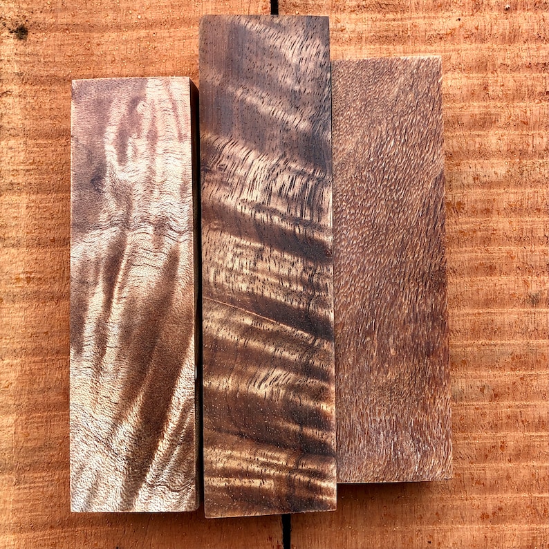 Three Stabilized Hawaiian Hardwood Blocks: Queensland Maple, Curly Koa ...