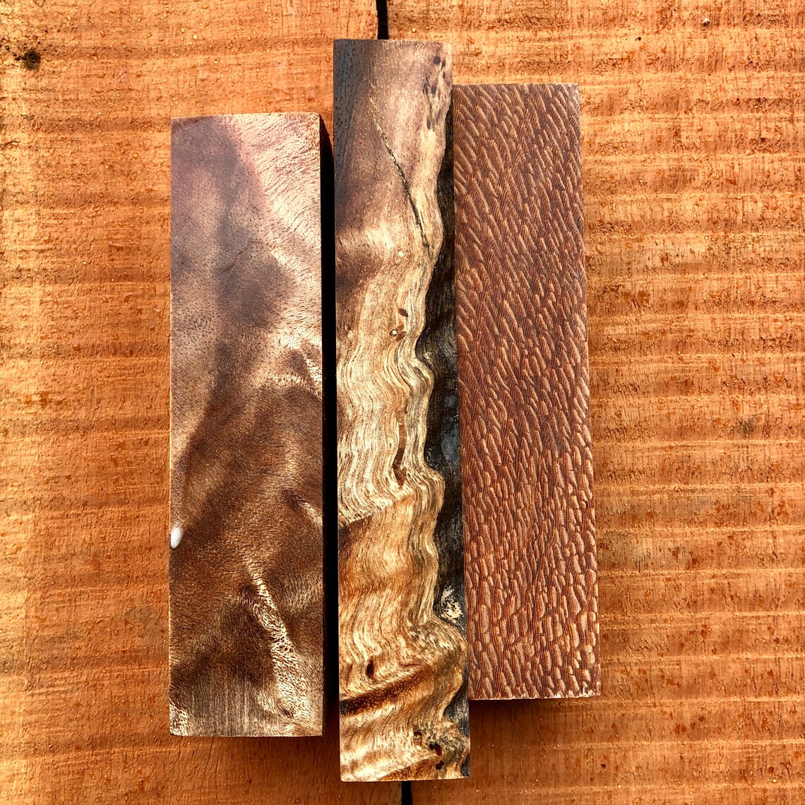 Three Stabilized Hawaiian Hardwood Blocks: Queensland Maple, Curly Koa ...