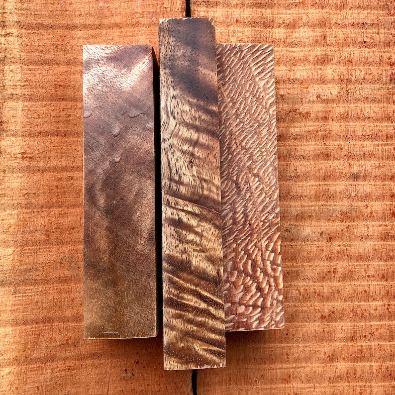 Three Stabilized Hawaiian Hardwood Blocks: Queensland Maple, Curly Koa ...