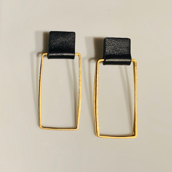 Rectangle Leather Earrings - Etsy