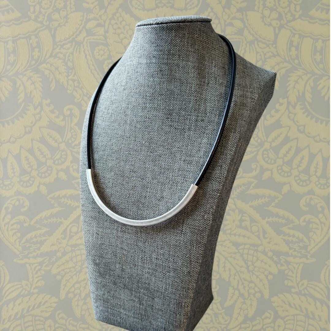 Leather Metal Necklace - the Cory Necklace - Black Leather, Silver ...