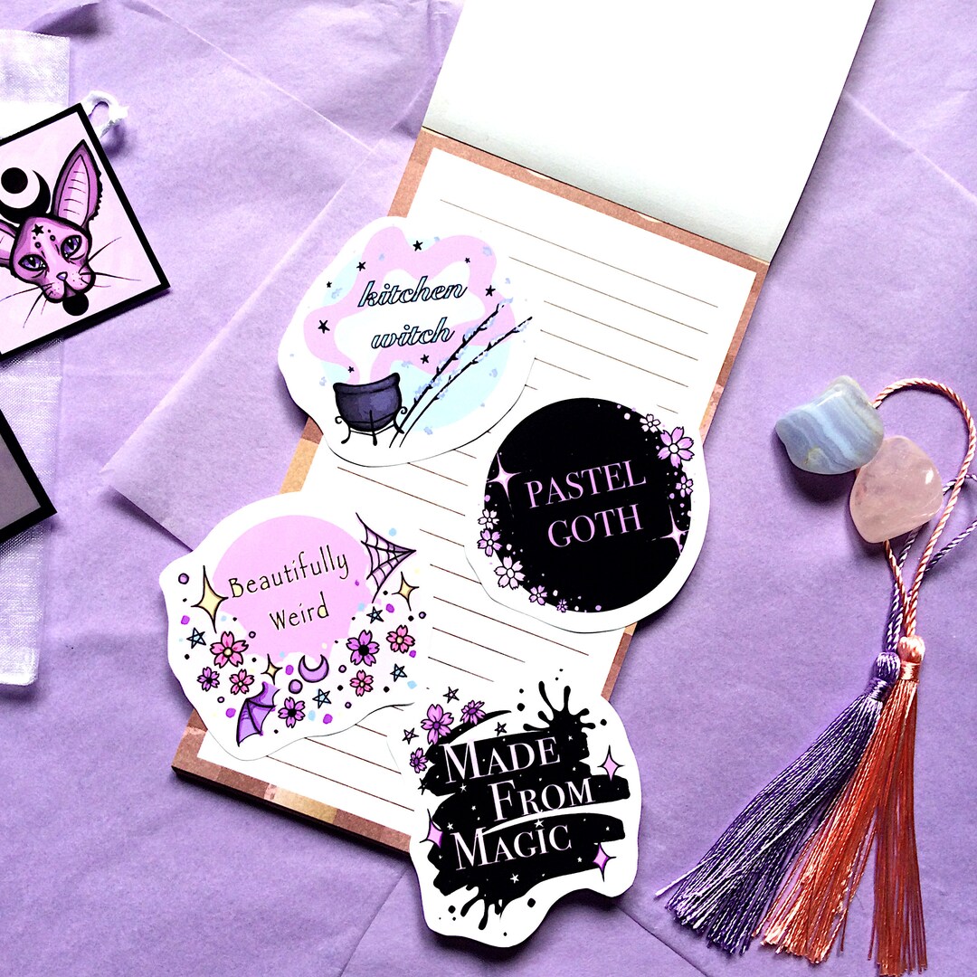 Magic Words Sticker Set Original Illustration Pastel Goth Stationary ...