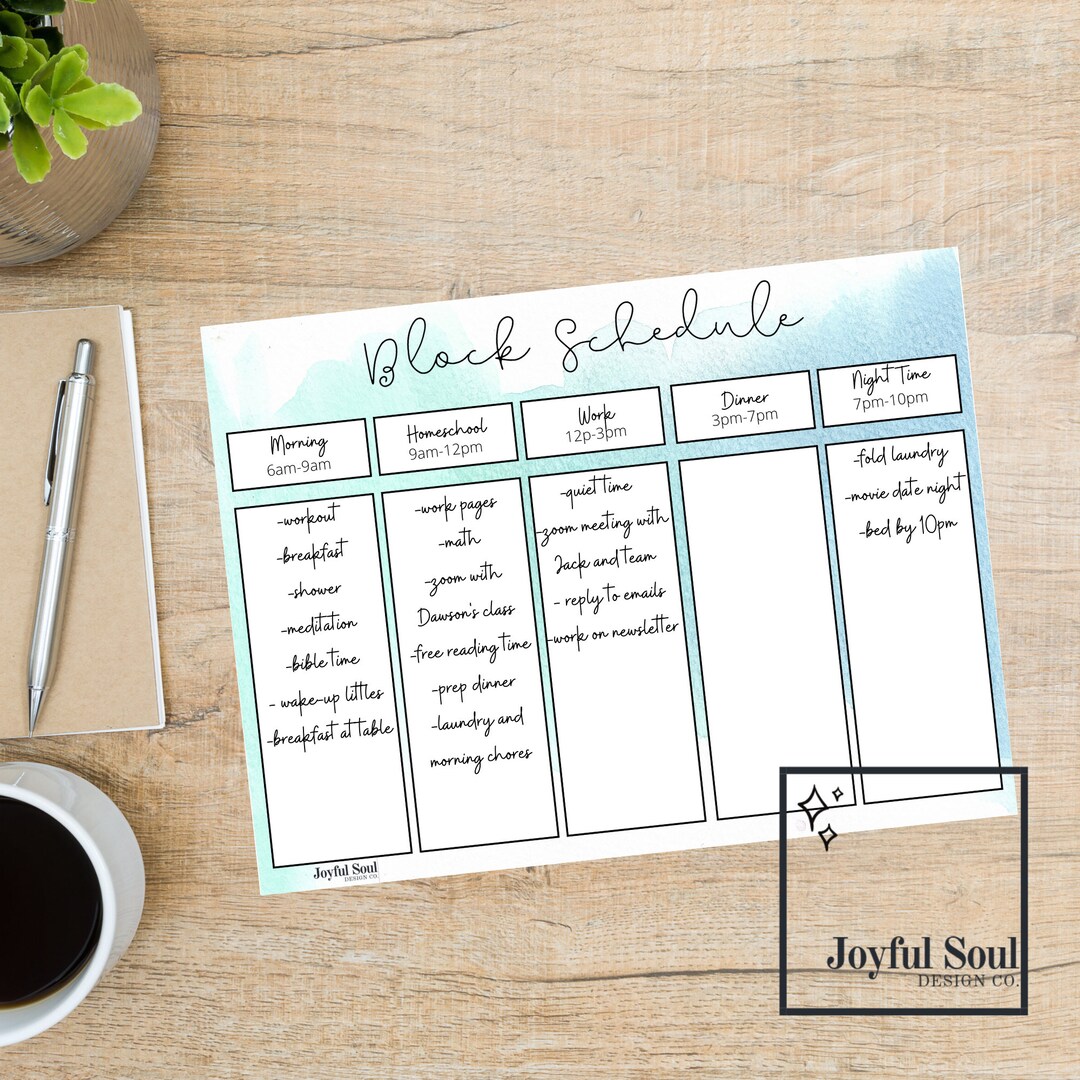 Blue & Green Watercolor Block Schedule Printable / Planner /instant ...