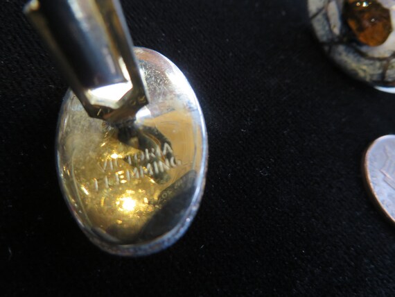Midcentury Victoria Flemming NY Oval Gold & Amber Abs… - Gem