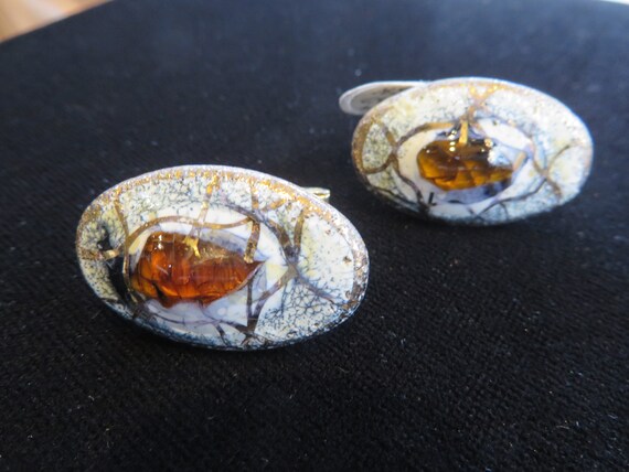 Midcentury Victoria Flemming NY Oval Gold & Amber Abs… - Gem