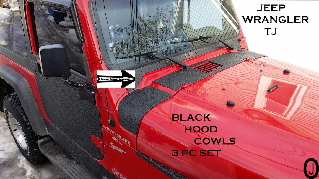 Fits Jeep wrangler TJ black Aluminum Diamond Plate 3 pc. upper Hood Cowl Set Etsy