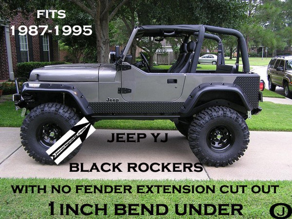 Fits Jeep YJ Black Alum Diamond Plate Rocker Panel Set With No Cut Out ...