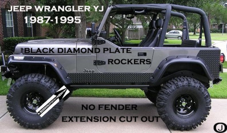 Fits Jeep YJ Black Aluminum Diamond Plate Side Rocker Panels With No ...