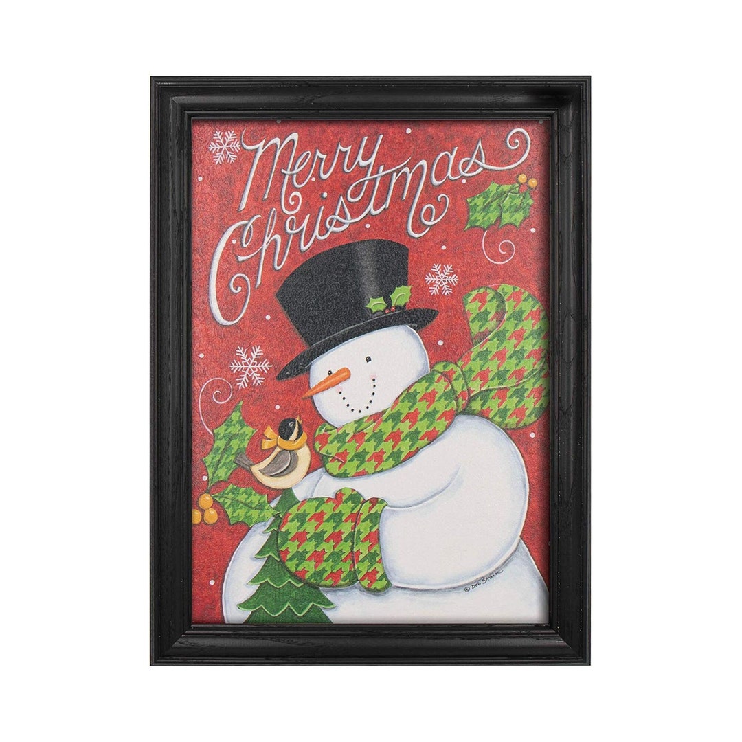 Deb Strain 'merry Christmas Snowman' Hardwood Frame Art - 12" X 16" - Etsy