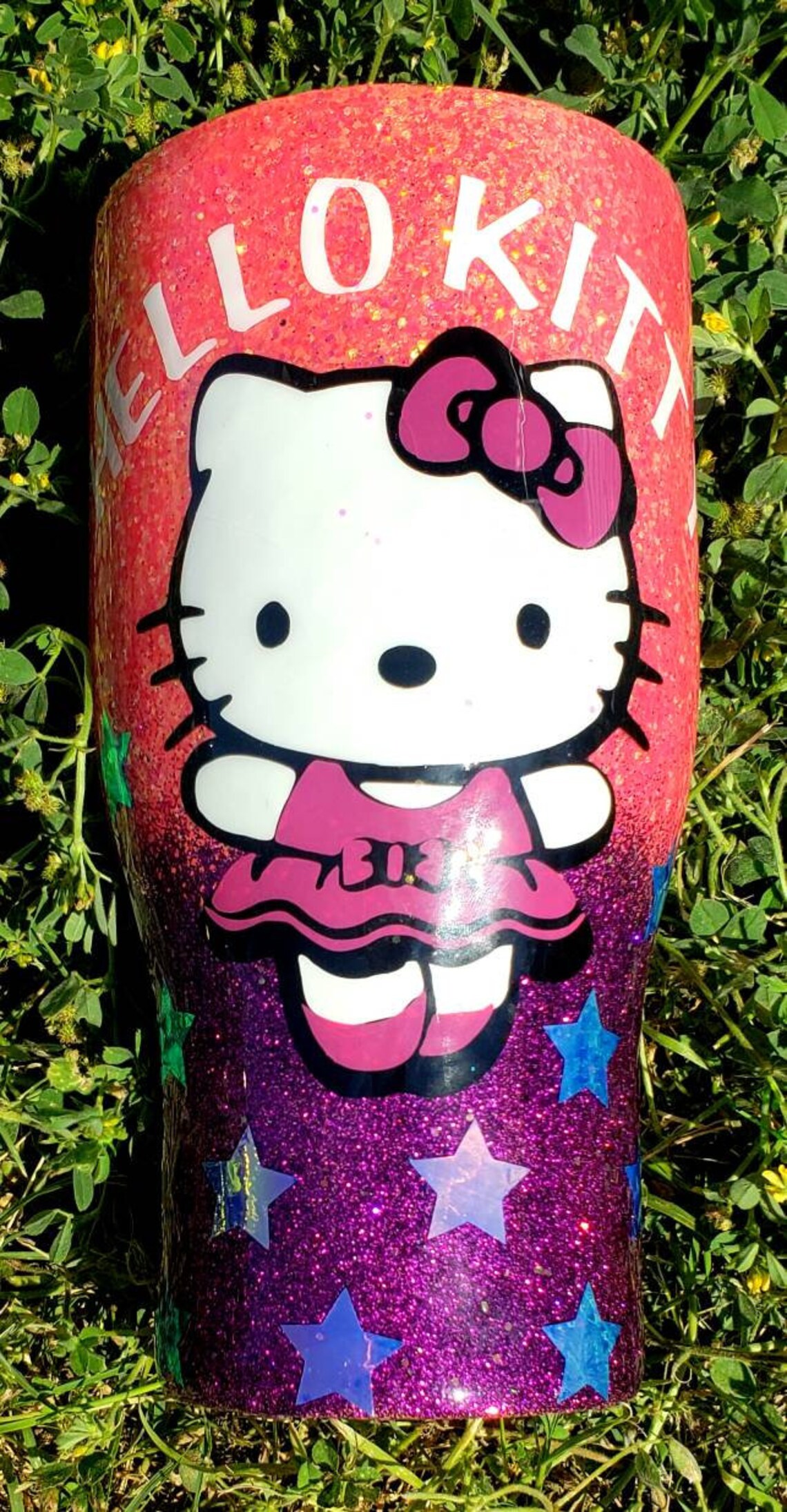 Hello kitty glitter custom tumbler | Etsy