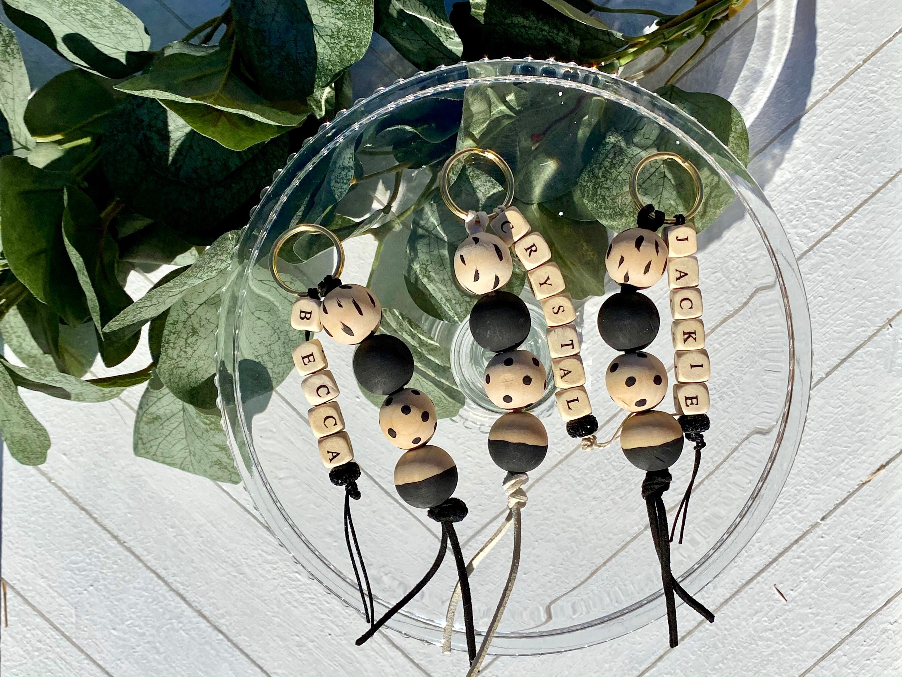 Handmade and Hand Painted Personalized Wooden Bead Keychain With Name ...