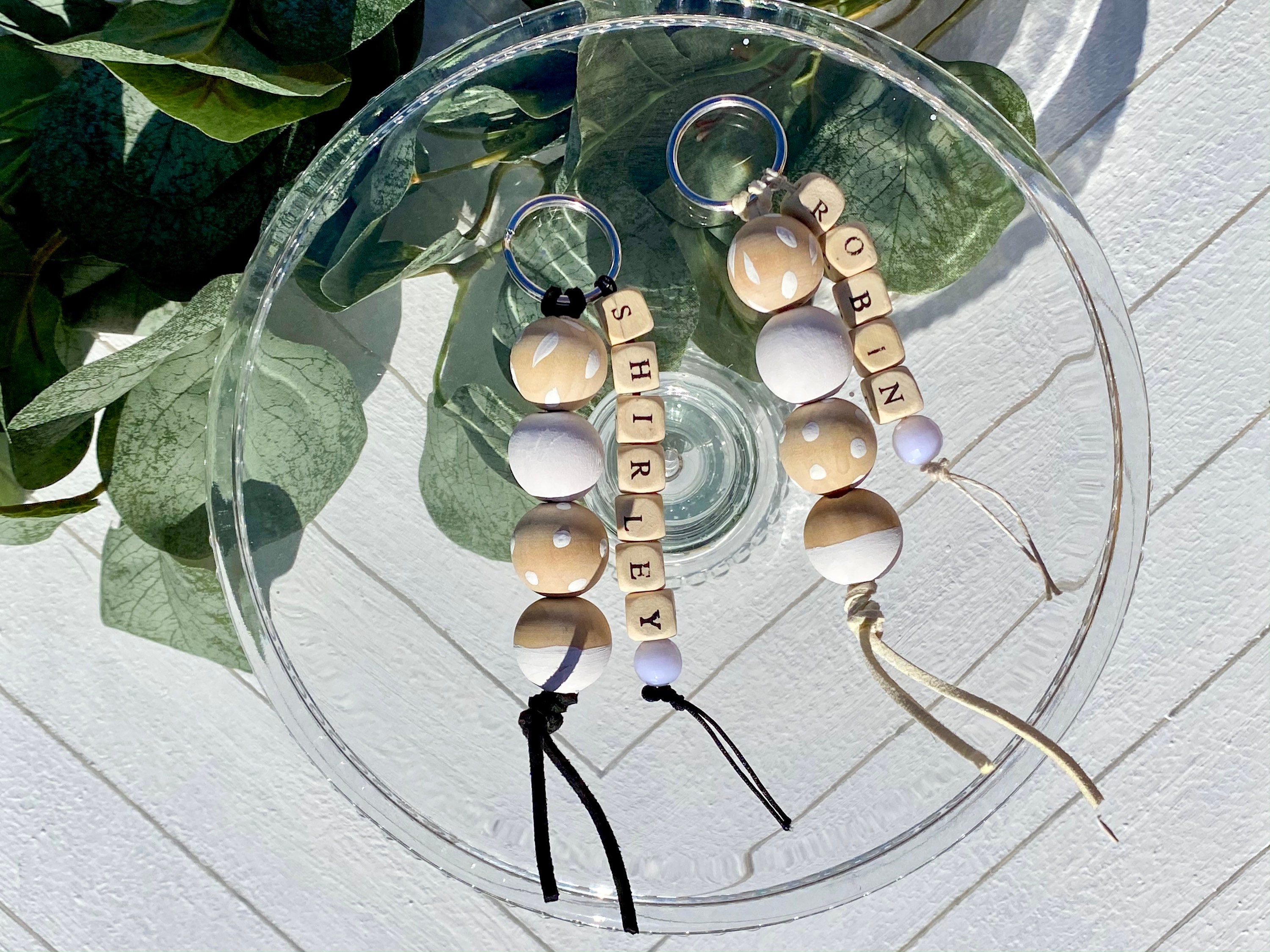 Handmade and Hand Painted Personalized Wooden Bead Keychain With Name ...