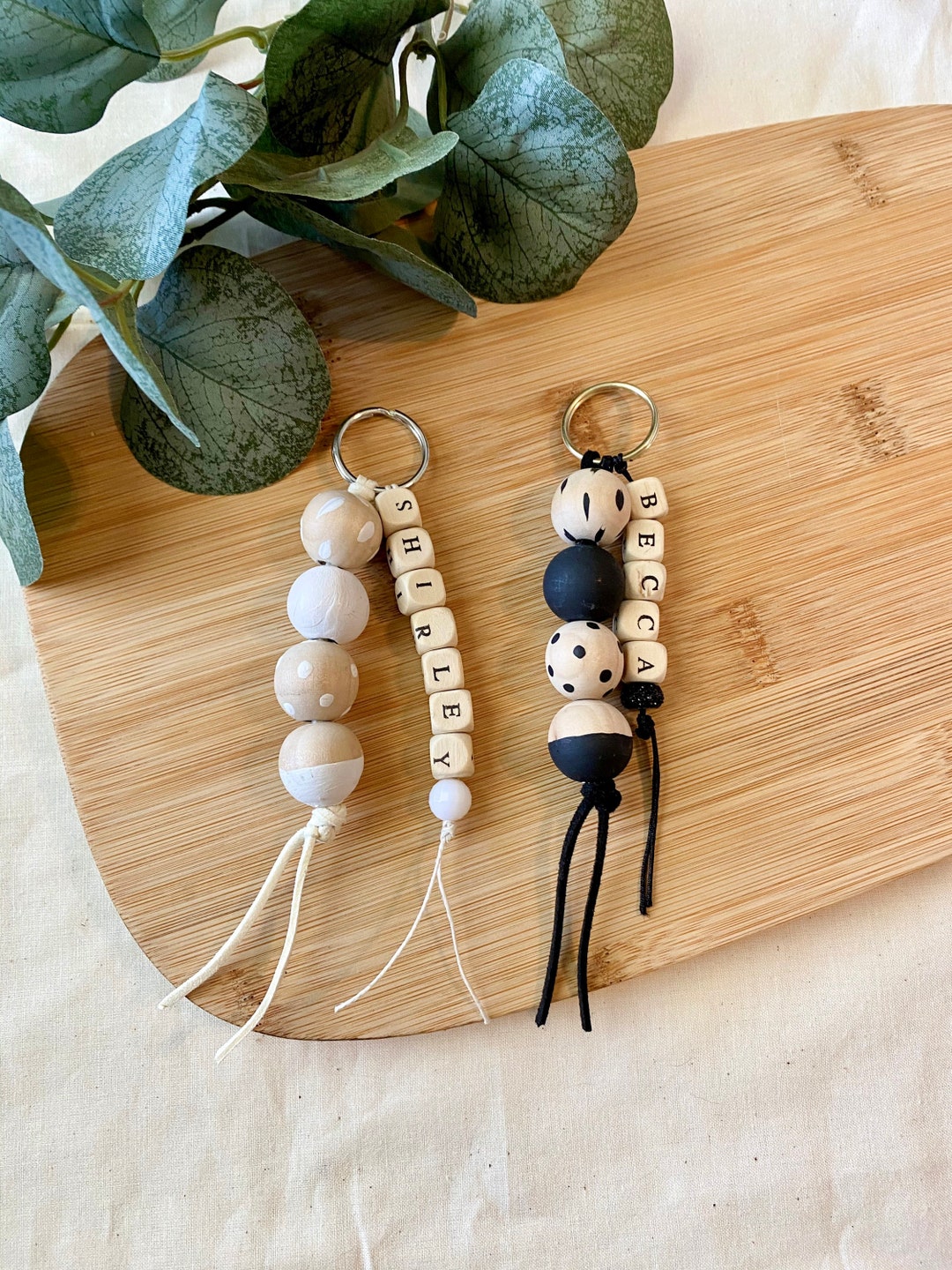 Handmade and Hand Painted Personalized Wooden Bead Keychain With Name ...