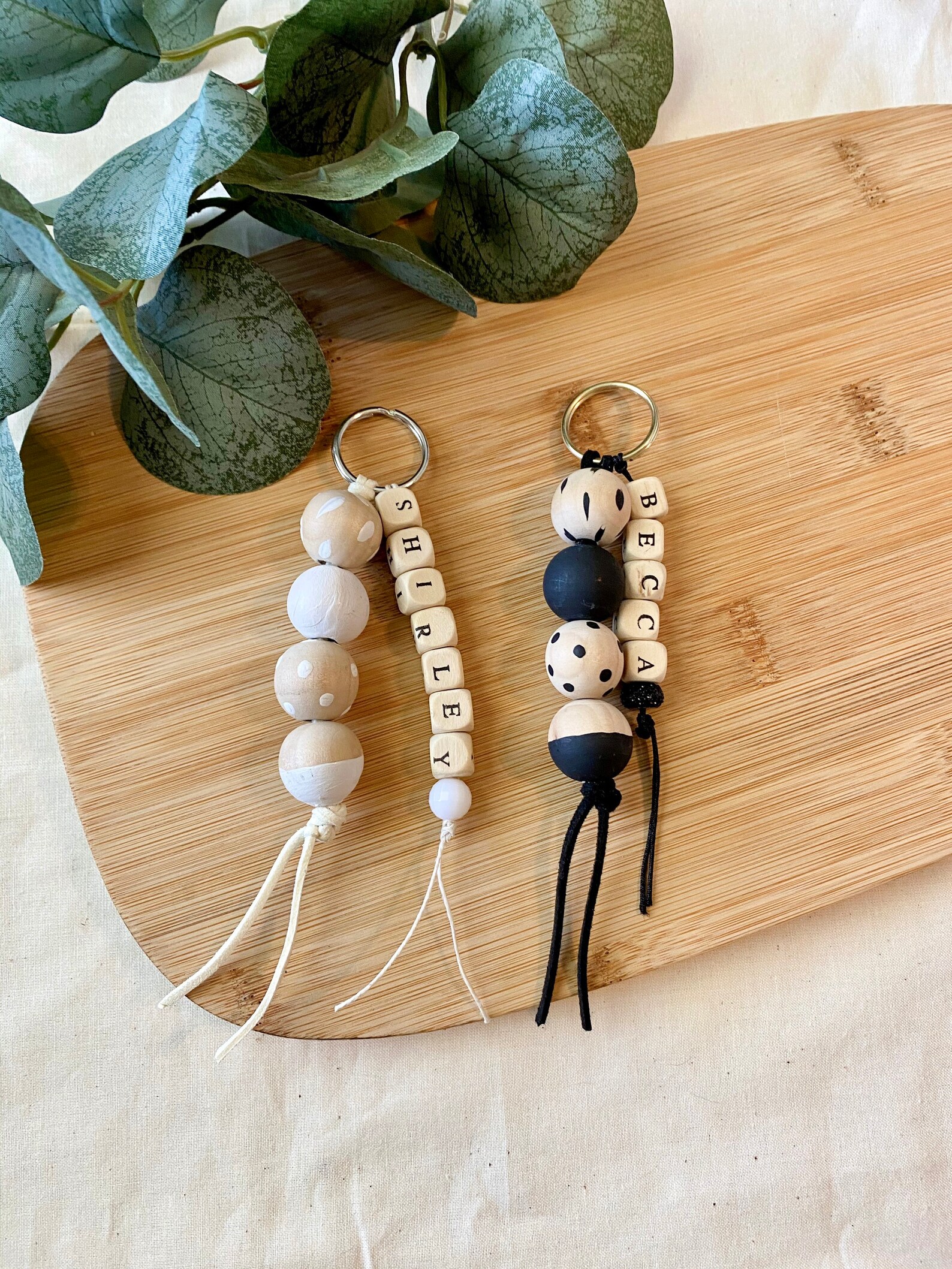 Handmade and Hand Painted Personalized Wooden Bead Keychain With Name ...