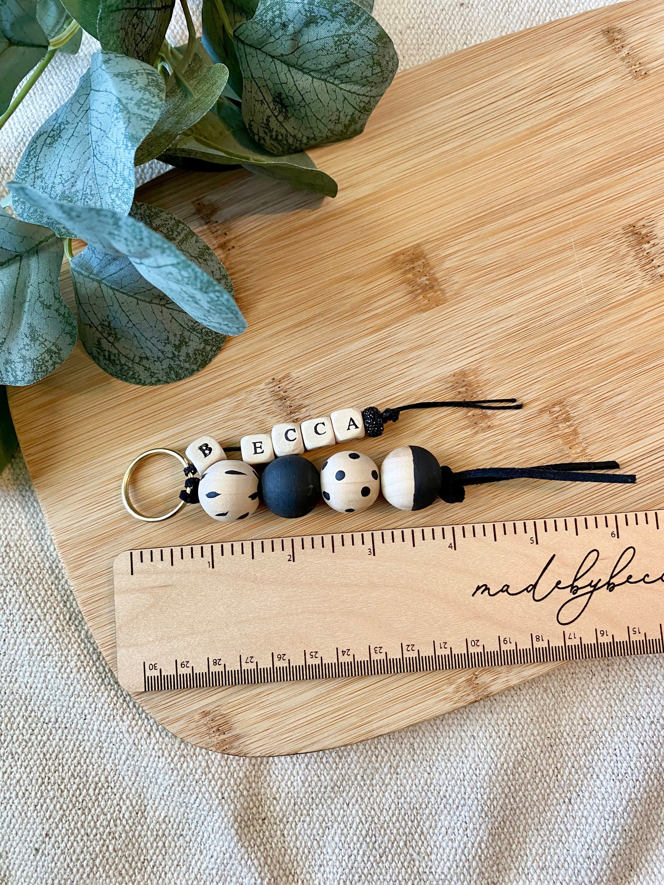 Handmade and Hand Painted Personalized Wooden Bead Keychain With Name ...