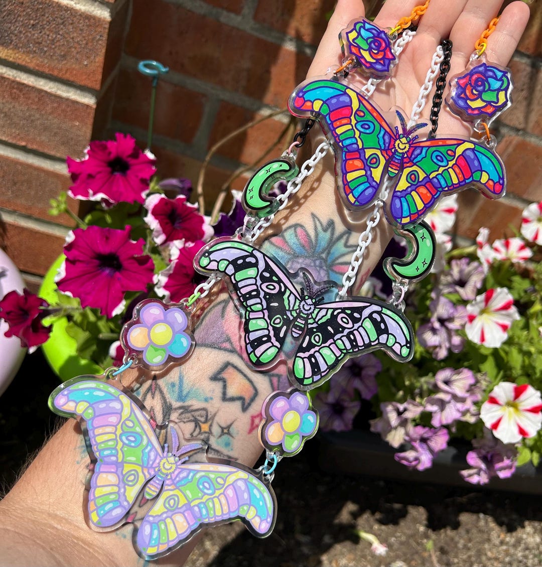 Rainbow Pastel Goth Moth Necklace // Kidcore Decora Bugcore Fairycore ...