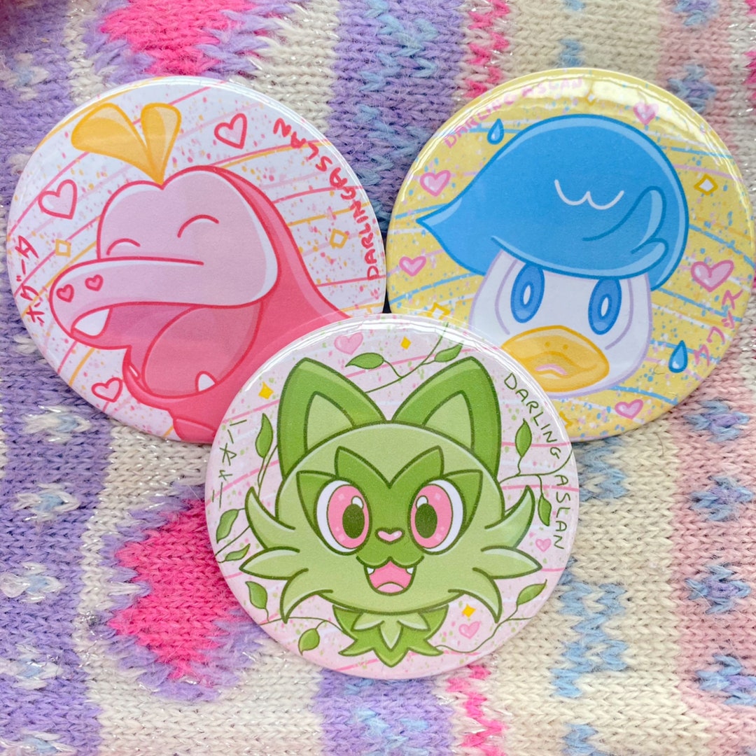 Sprigatito Fuecoco Quaxly Starter Pokémon Badge Buttons // - Etsy