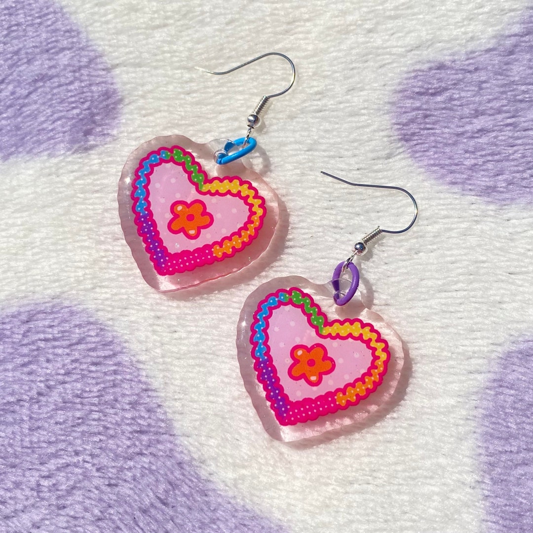 Rainbow Heart Earrings // Kawaii Kidcore Decora - Etsy