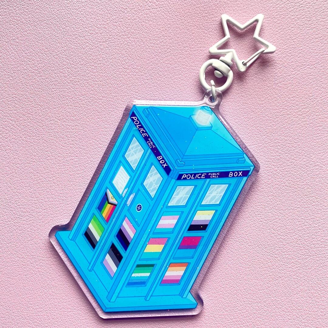 TARDIS Police Box Pride Flag Charm Keychain // LGBTQ - Etsy