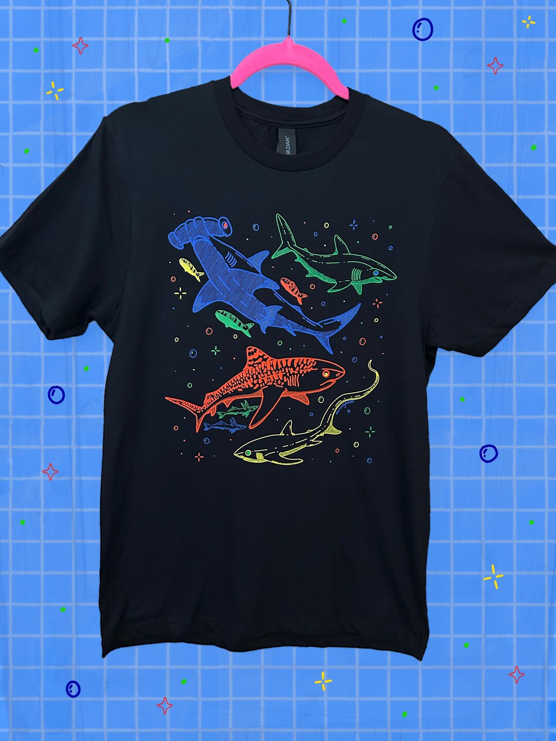 Bubble Sharks Pilot Fish Remora T-shirt // Kawaii Kidcore Primary ...