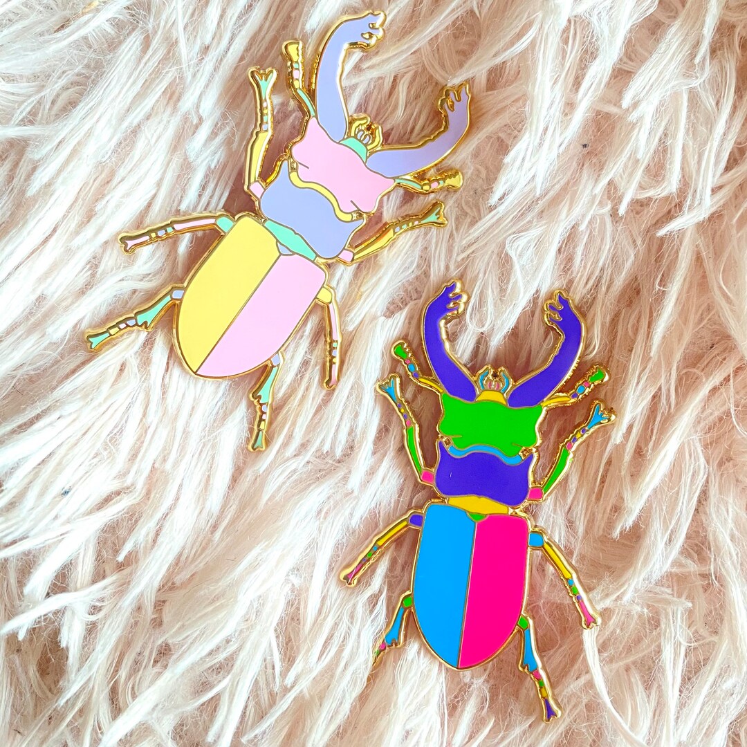 Neon Pastel Stag Beetle Enamel Pin - Etsy