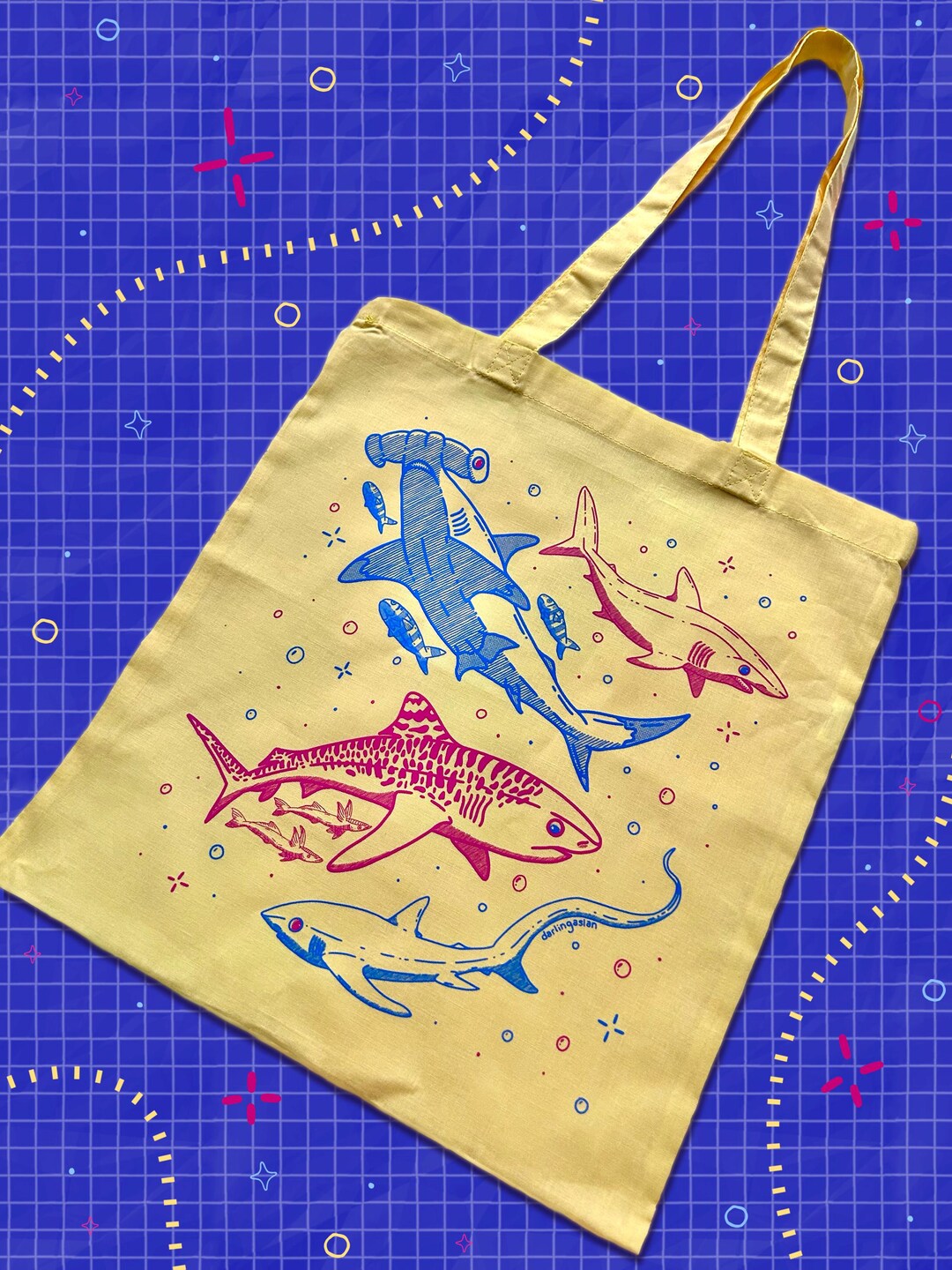 Shark Pilot Fish Remora Totebag // Kawaii Kidcore Pastel - Etsy