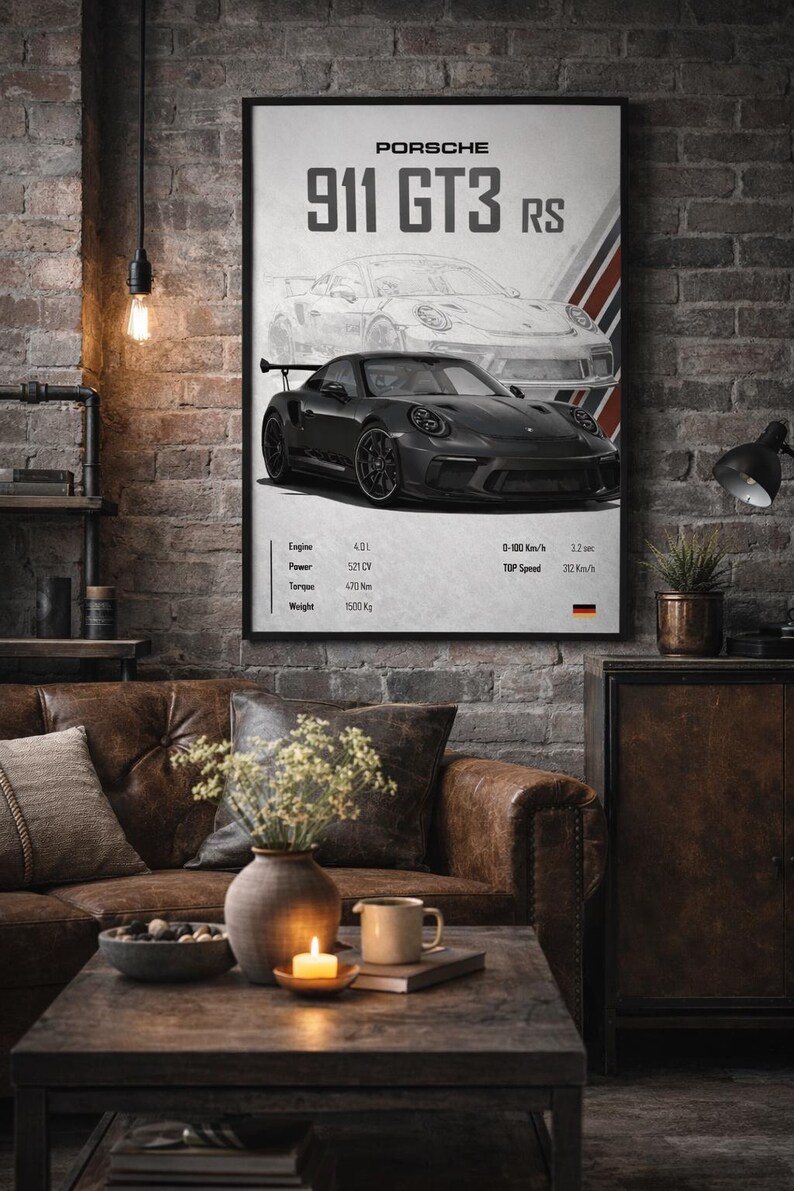 Porsche 911 GT3 RS Poster, Minimalist Sports Car Wall Art (digital ...