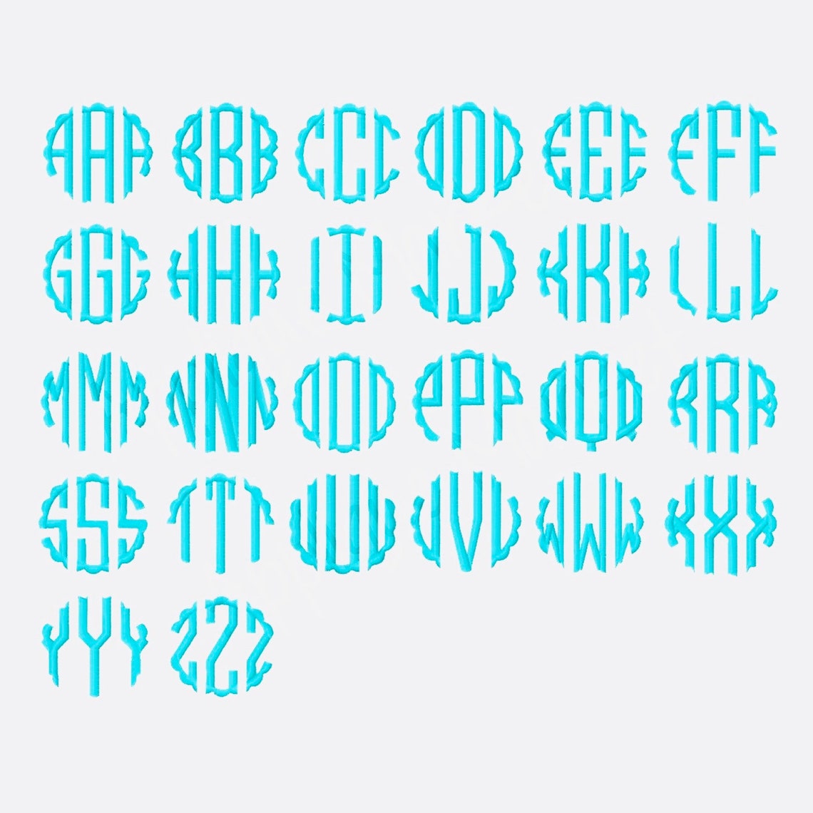 Scallop Monogram Embroidery Font Design PES DST BX Alphabet | Etsy