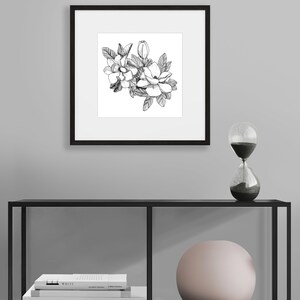 Magnolia Ink Drawing Floral Ink Drawing Botanical Wall Art | Etsy