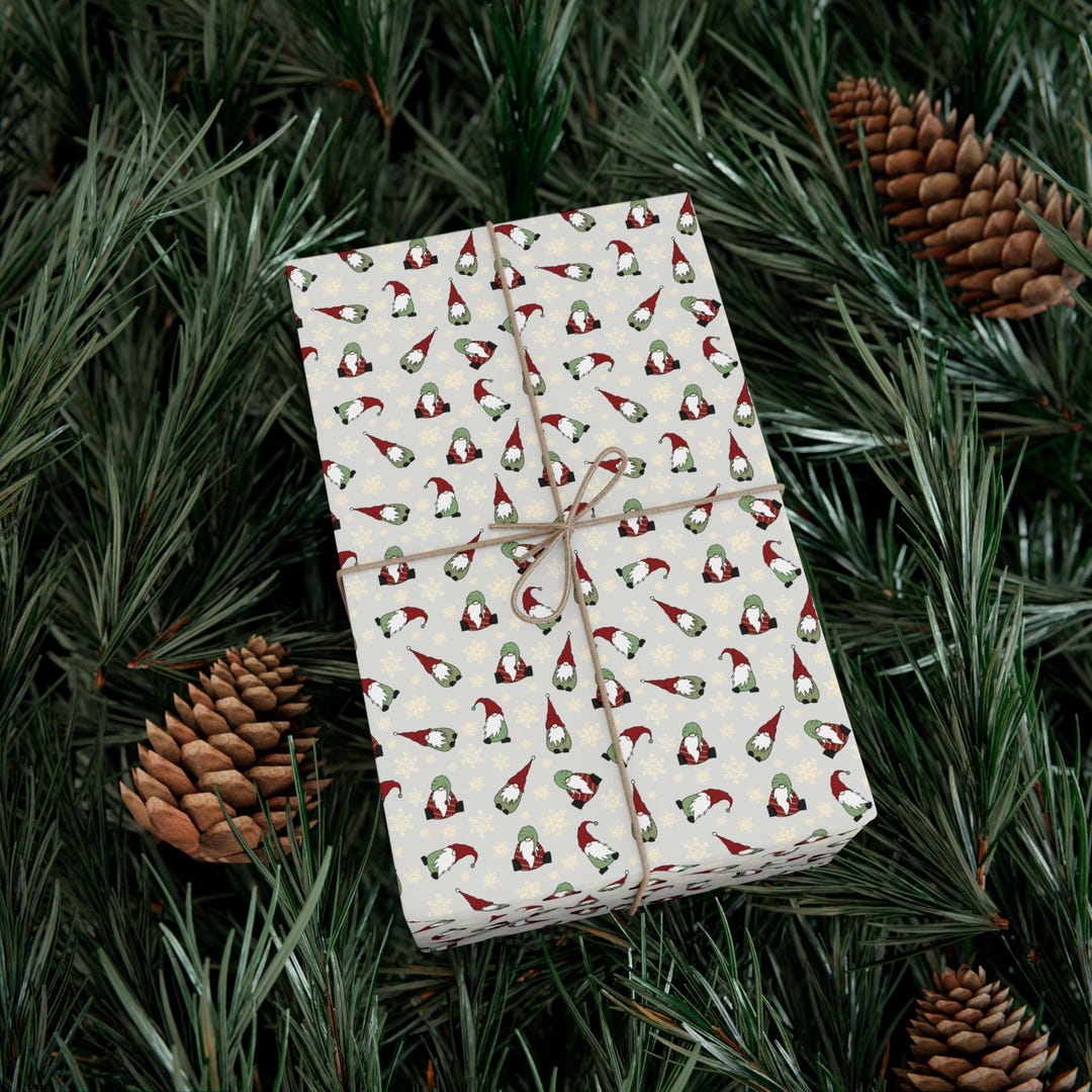 Christmas Gnome Wrapping Paper Whimsical Holiday Gift Wrap With Gnomes ...
