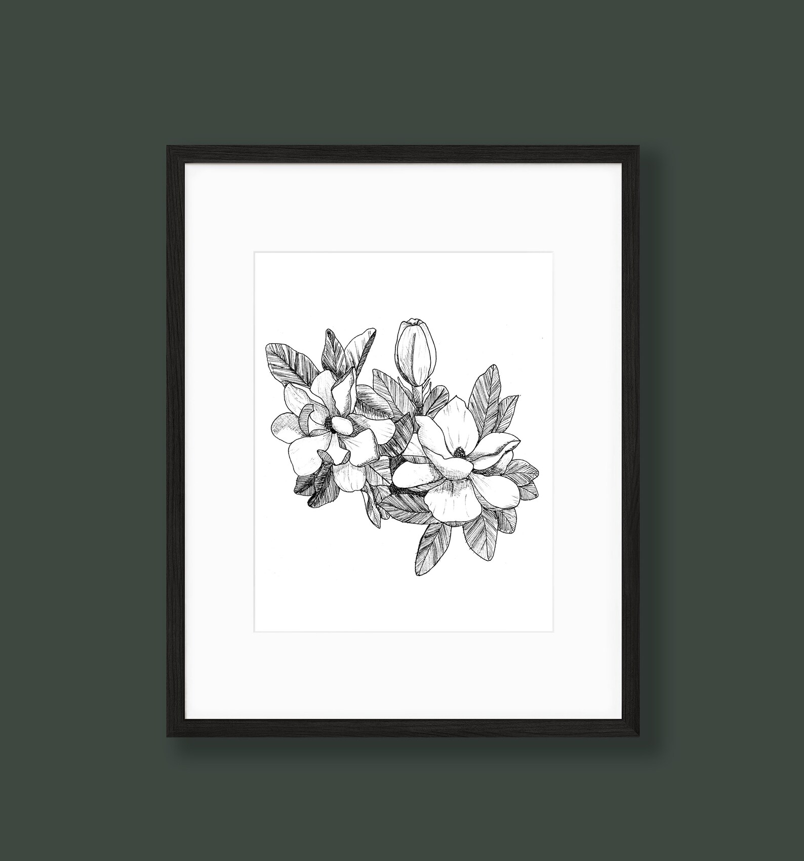 Magnolia Ink Drawing Floral Ink Drawing Botanical Wall Art | Etsy