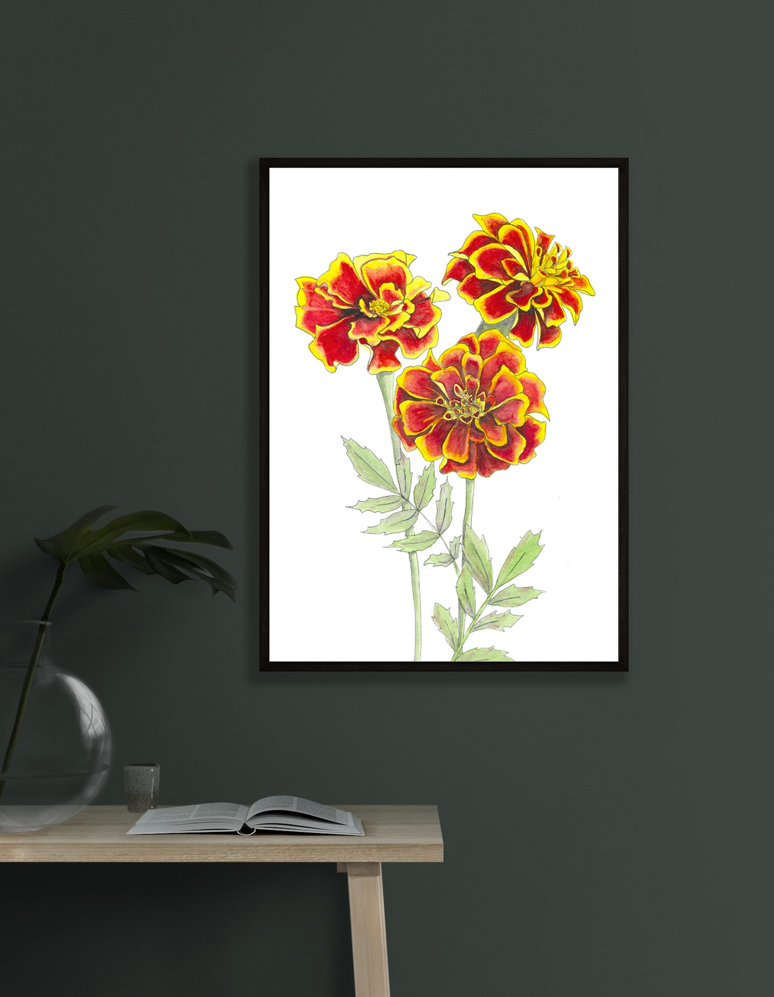 Watercolor Marigold Painting, Original Art Print, October Birth Month ...