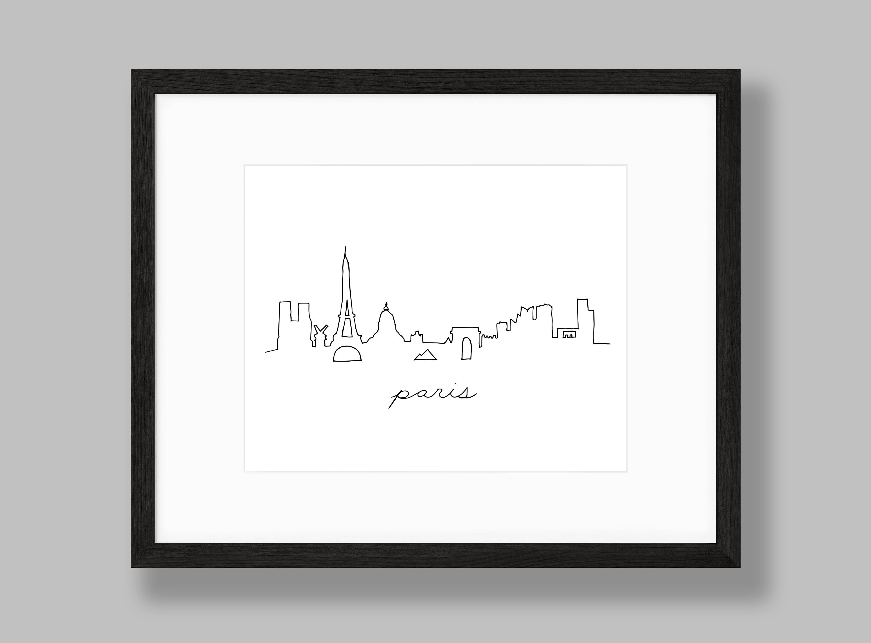 Paris Skyline and Map Line Art, Paris Wall Art, Skyline Print, Paris ...