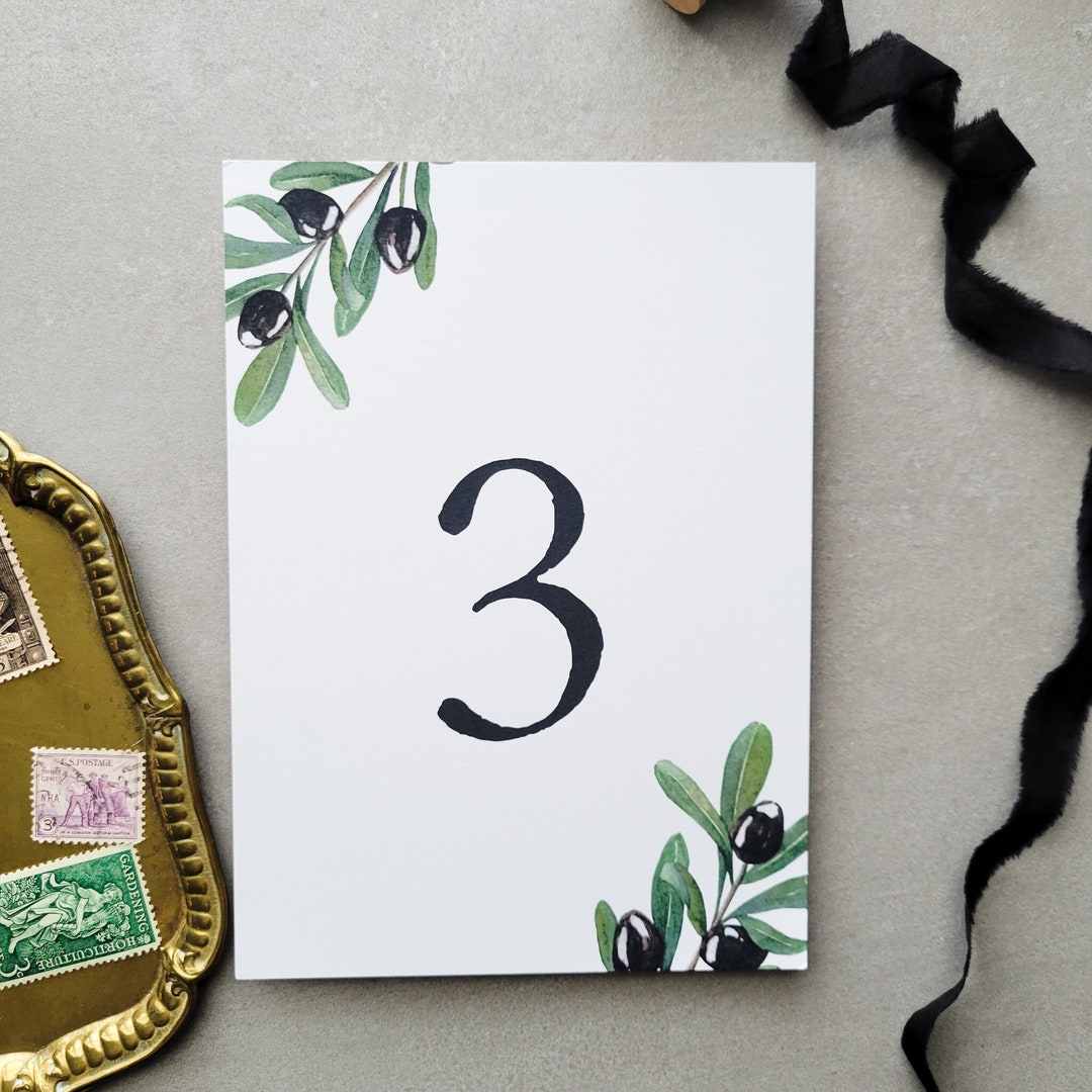 Watercolor Olive Wedding Table Numbers Custom Wedding - Etsy