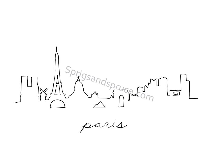 Paris Skyline and Map Line Art, Paris Wall Art, Skyline Print, Paris ...