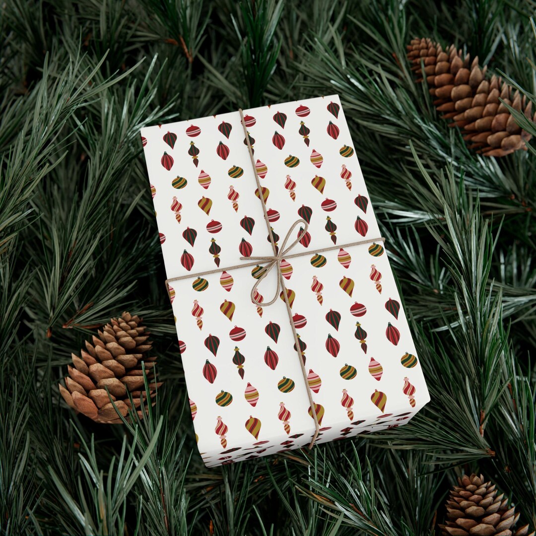 Retro Ornament Wrapping Paper Mid-century Christmas Gift Wrap, White ...