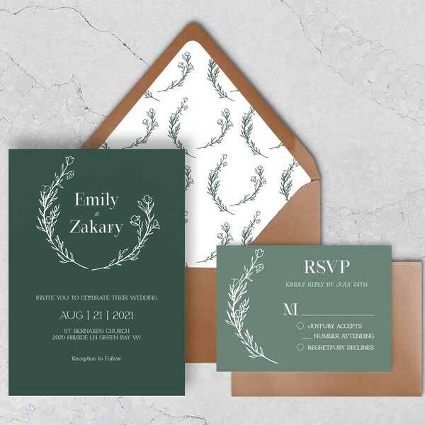 Green and Copper Wedding Invitation - Etsy