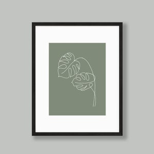 Monstera Leaf Line Art Botanical Print Minimalist Art Wall - Etsy