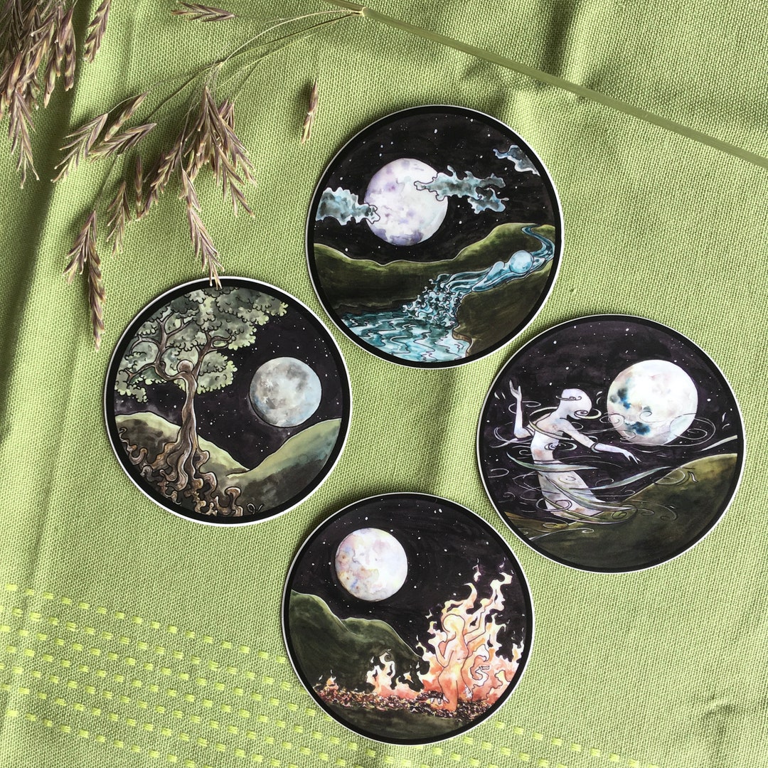 4 Pack Lunar Elemental Spirit Stickers Set - Etsy