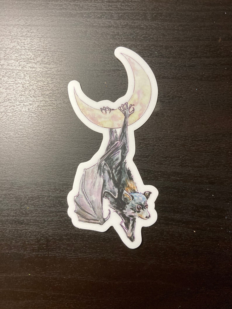 Lunar Bat Crescent Moon Flying Fox Sticker Magnet - Etsy