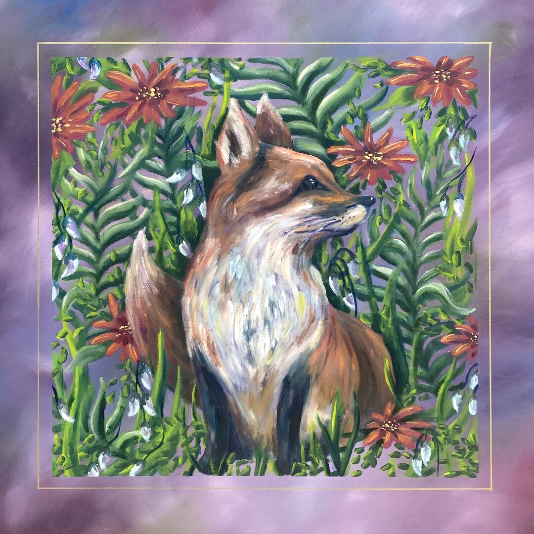Garden Fox Floral Fern Forest Fox Art Print Oil Painting Illustration ...