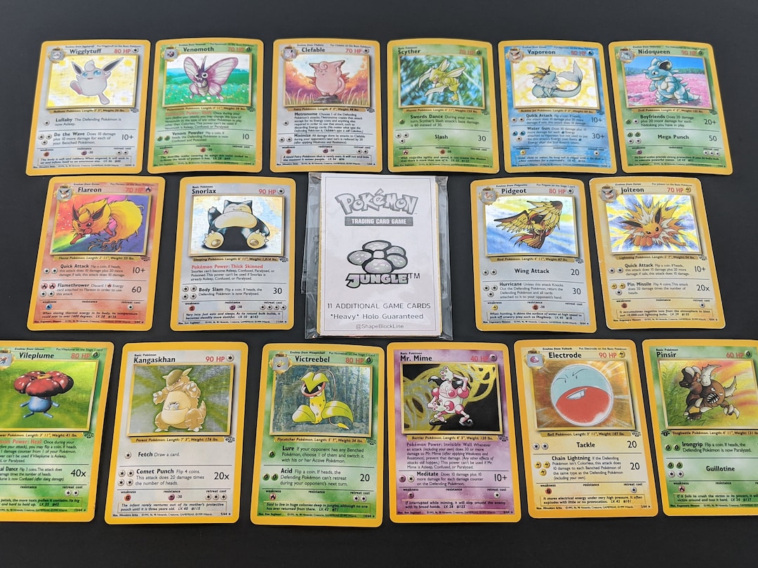 Jungle Pokemon Cards Set Repack, 11 Original Vintage Cards With a ...