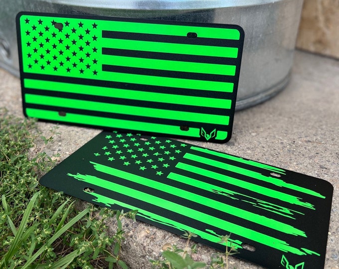Neon Green American Flag License Plate - Etsy