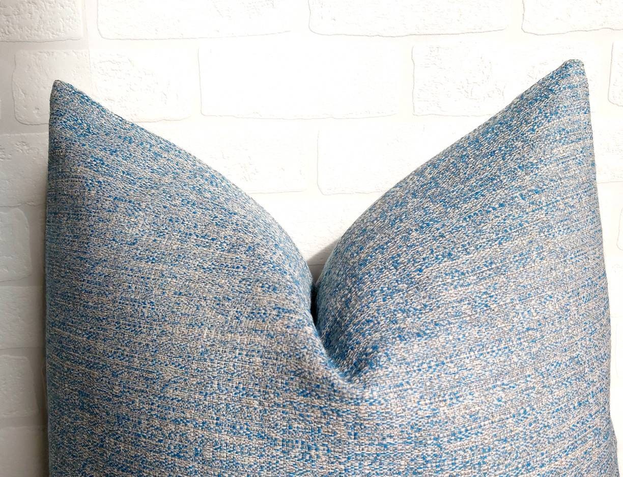 Light Blue Pillow Cover Blue Beige Tweed Pillow Wicker Pattern | Etsy