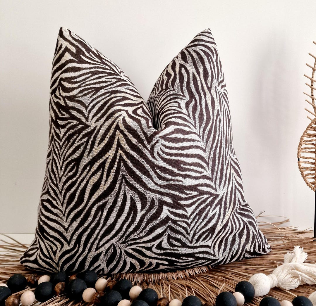 Brown Zebra Print Linen Pillow Cover: Luxury Animal Print Cushion - Etsy