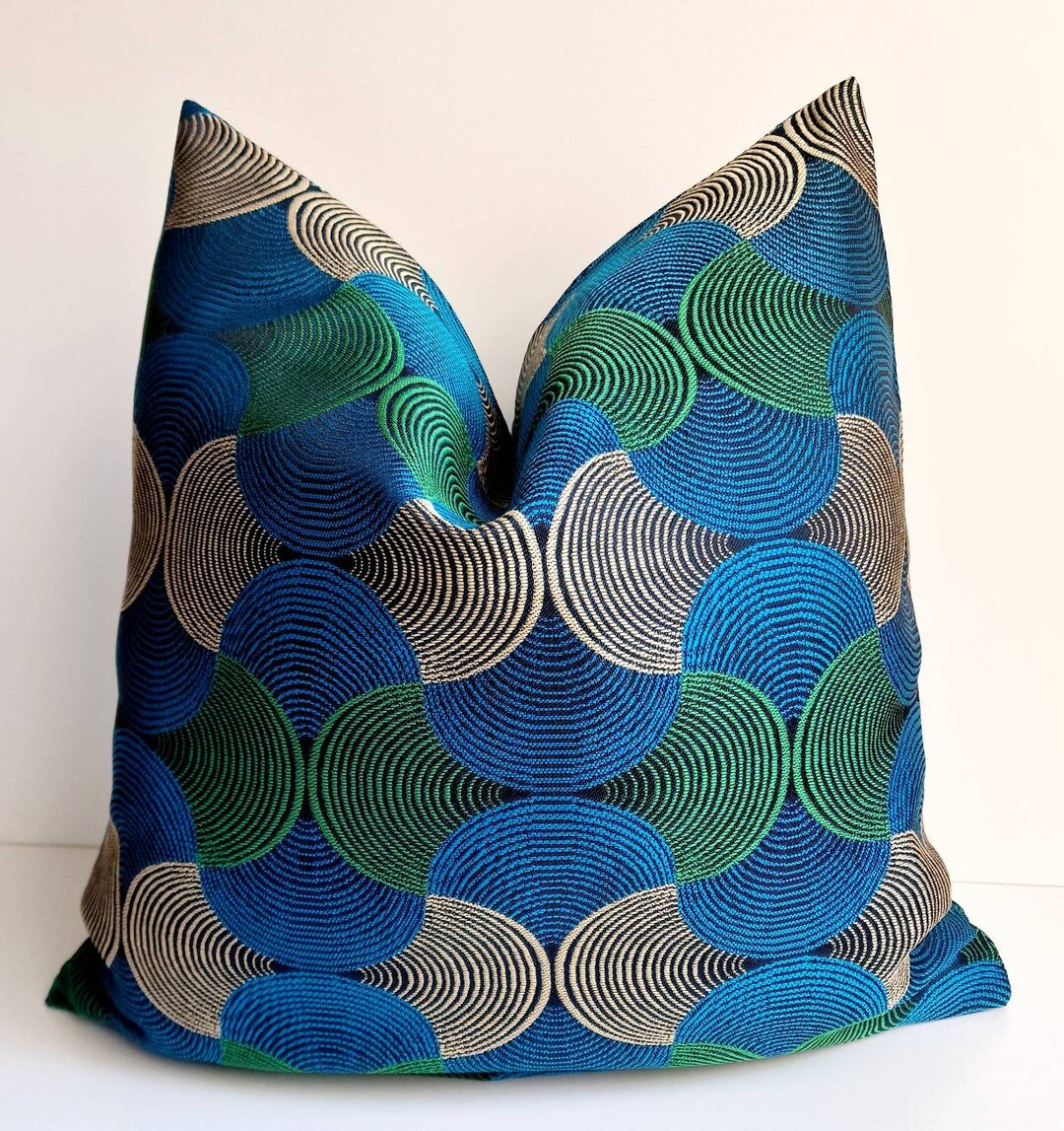 Cobalt Blue Pillow Cover Textured Midcentury Pillow Blue Green Bauhaus ...