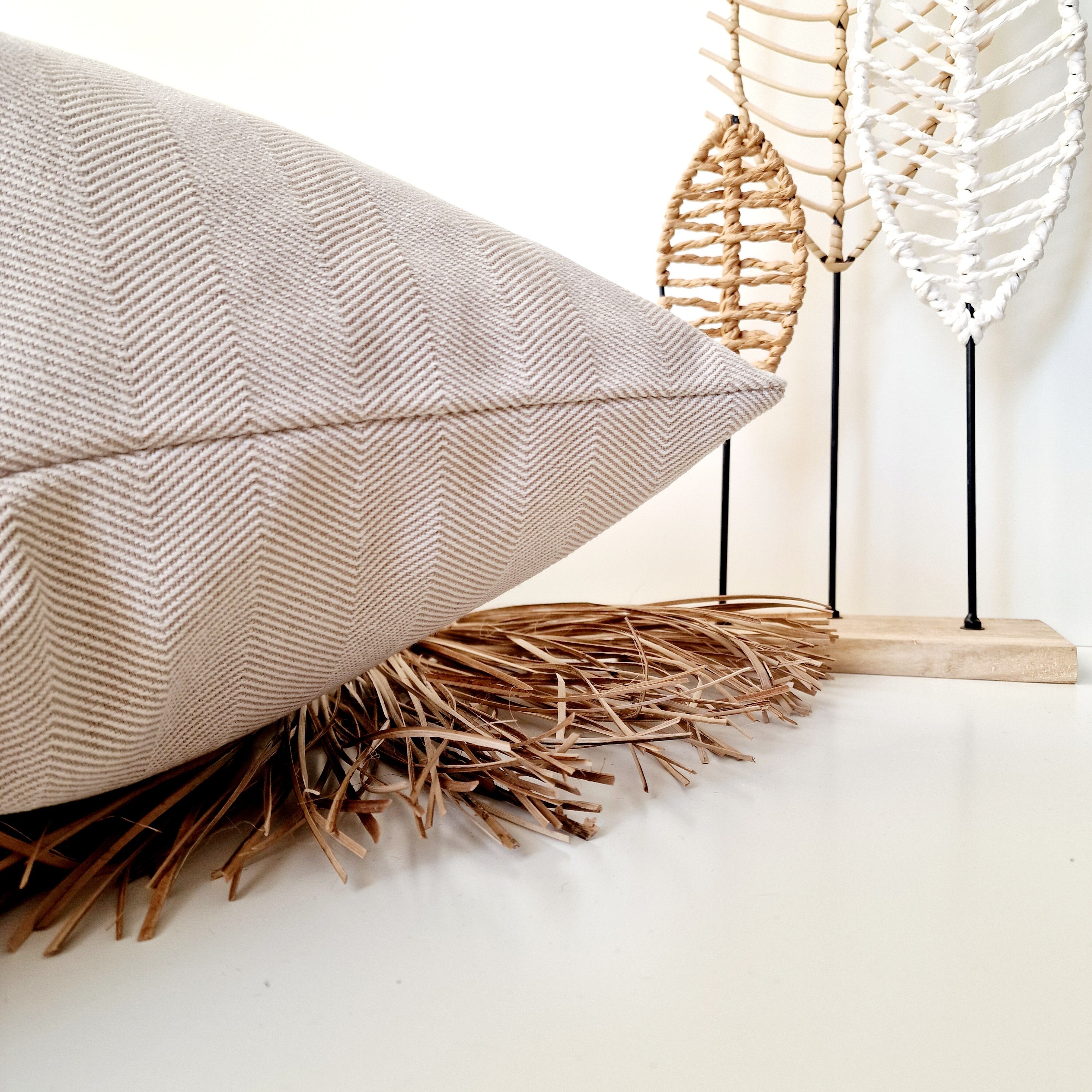 Cream Beige Herringbone Pillow Cover, Textured Rustic Cushion Primitive ...