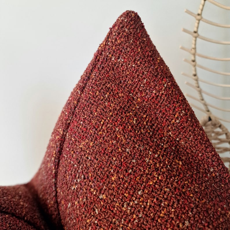 Red Boucle Throw Pillow Cover: Boho Abstract Accent Cushion - Etsy