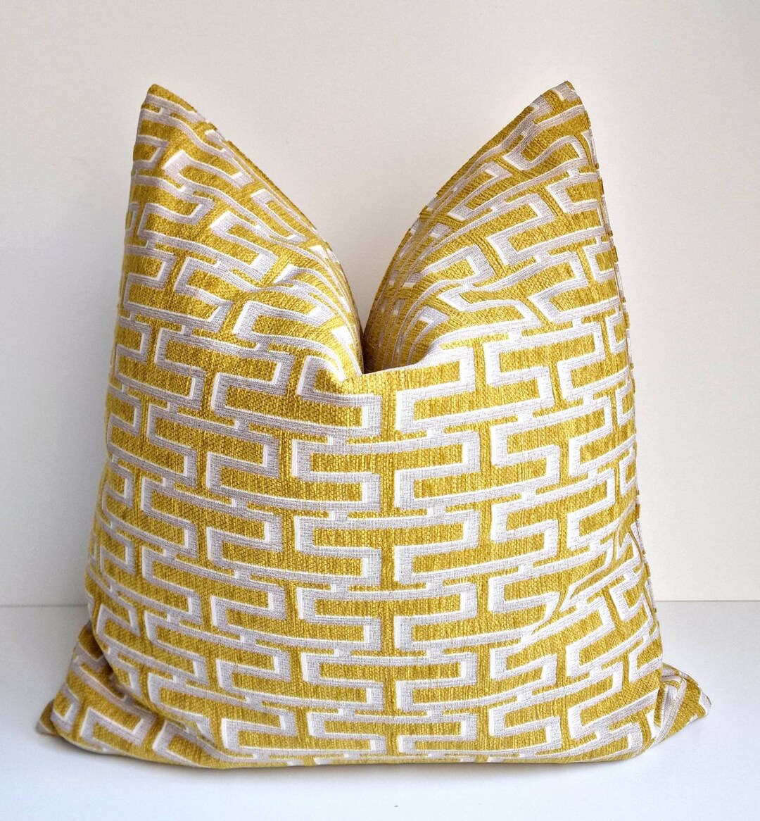 Mustard Yellow Greek Key Pillow Cover Geometric Cushion Beige Mustard ...