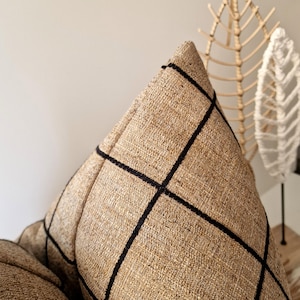 Tan Windowpane Pillow Cover: Black Beige Plaid, Farmhouse Cushion - Etsy